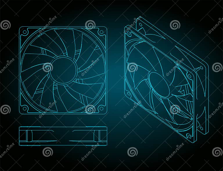 Fan for Computer Cases and CPU Coolers Blueprints Stock Vector ...