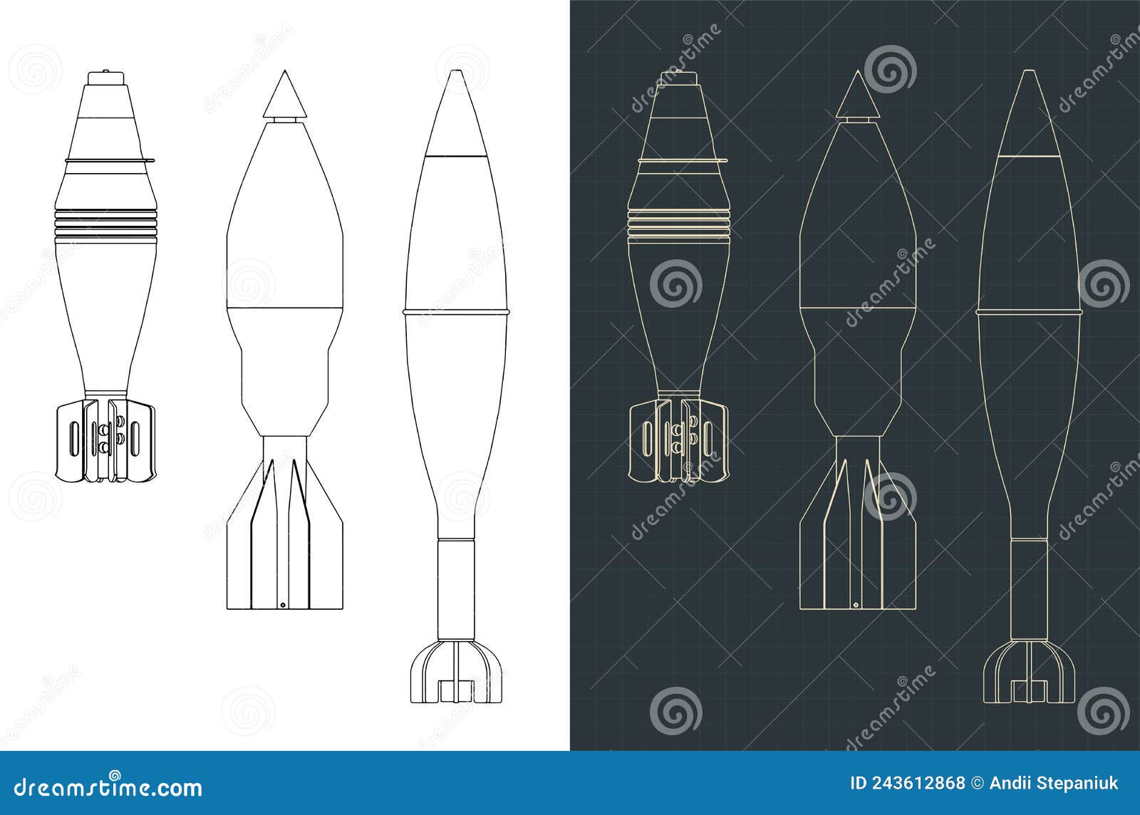 Mortar shells blueprints stock vector. Illustration of attack - 243612868