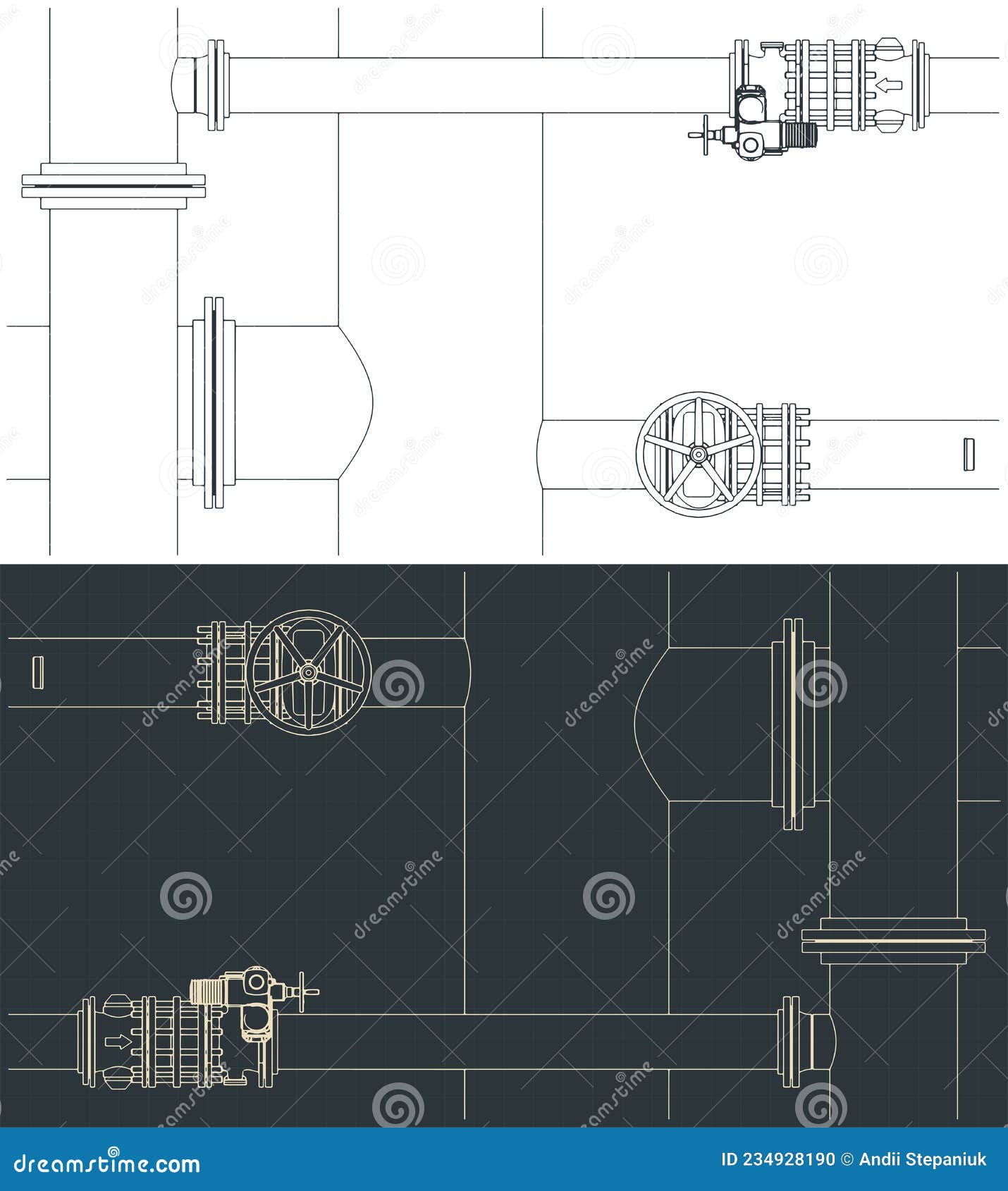 Pipes and Valves Blueprints Stock Vector - Illustration of pressure ...
