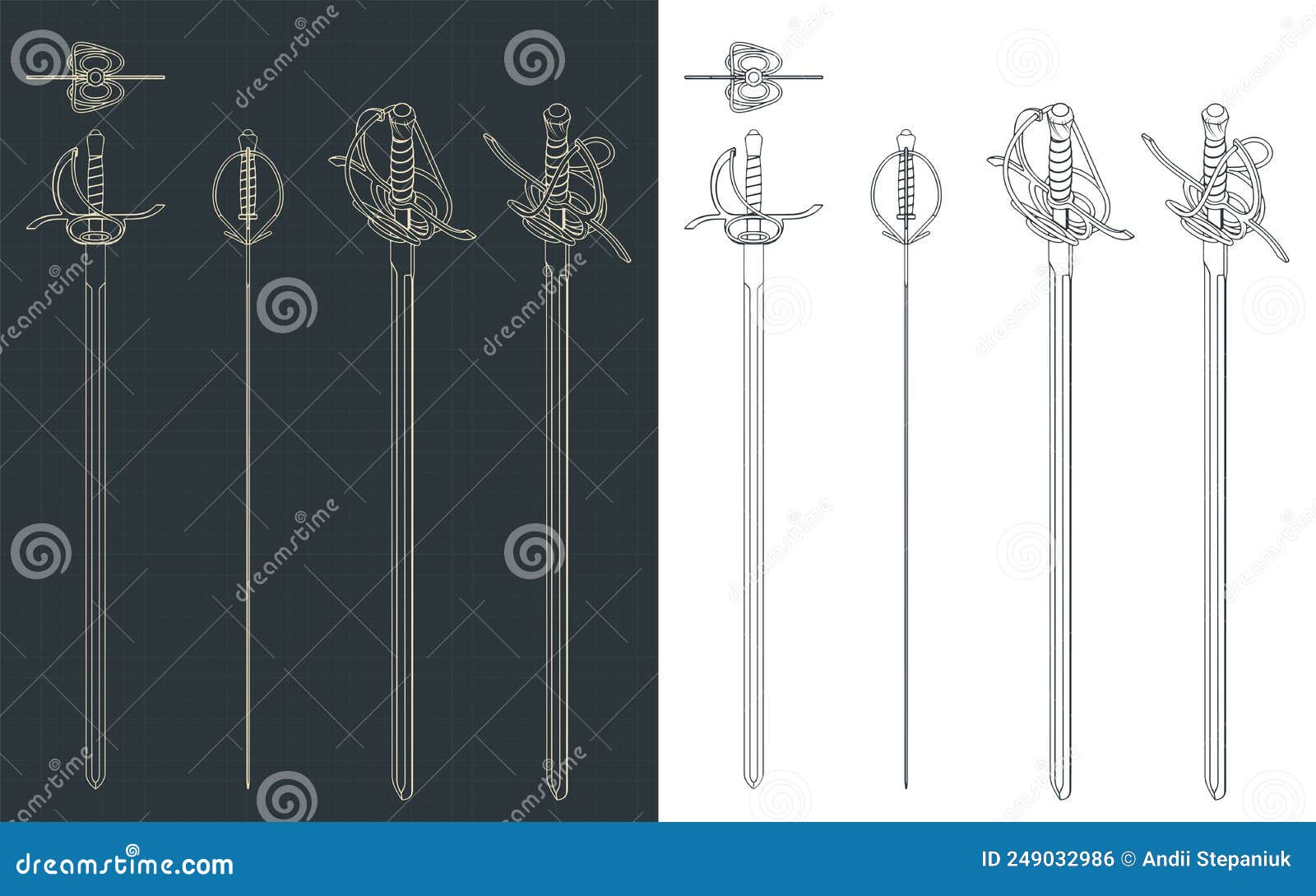 Rapier sword blueprints stock vector. Illustration of isolated - 249032986