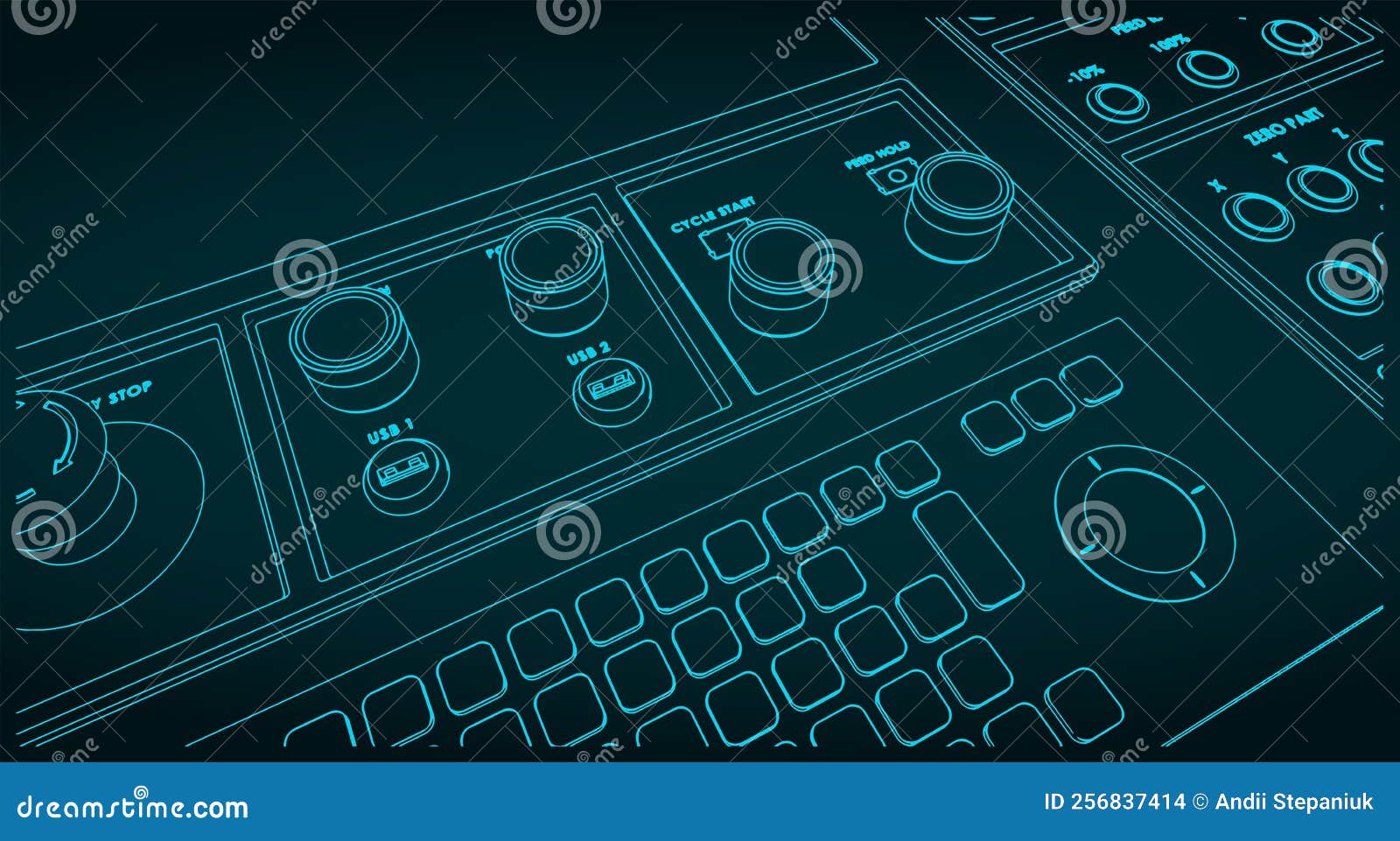 CNC control panel close up stock vector. Illustration of button - 256837414