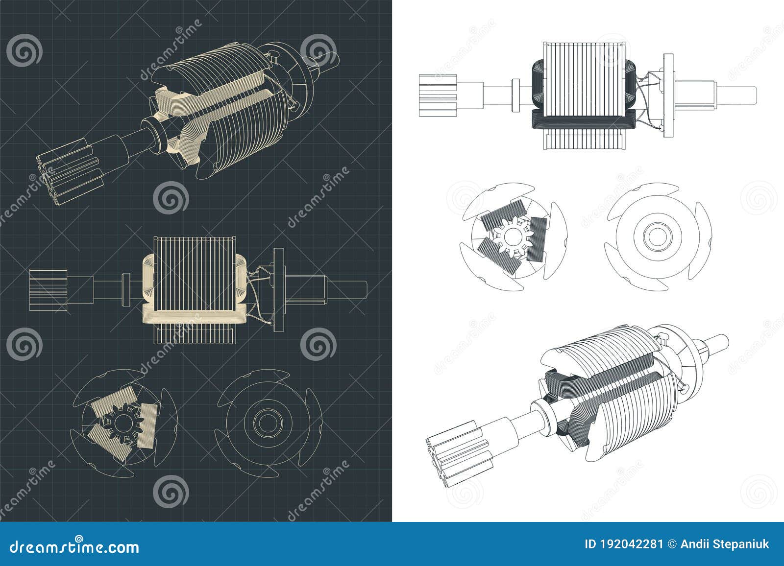 DC motor rotor drawings stock vector. Illustration of component - 192042281