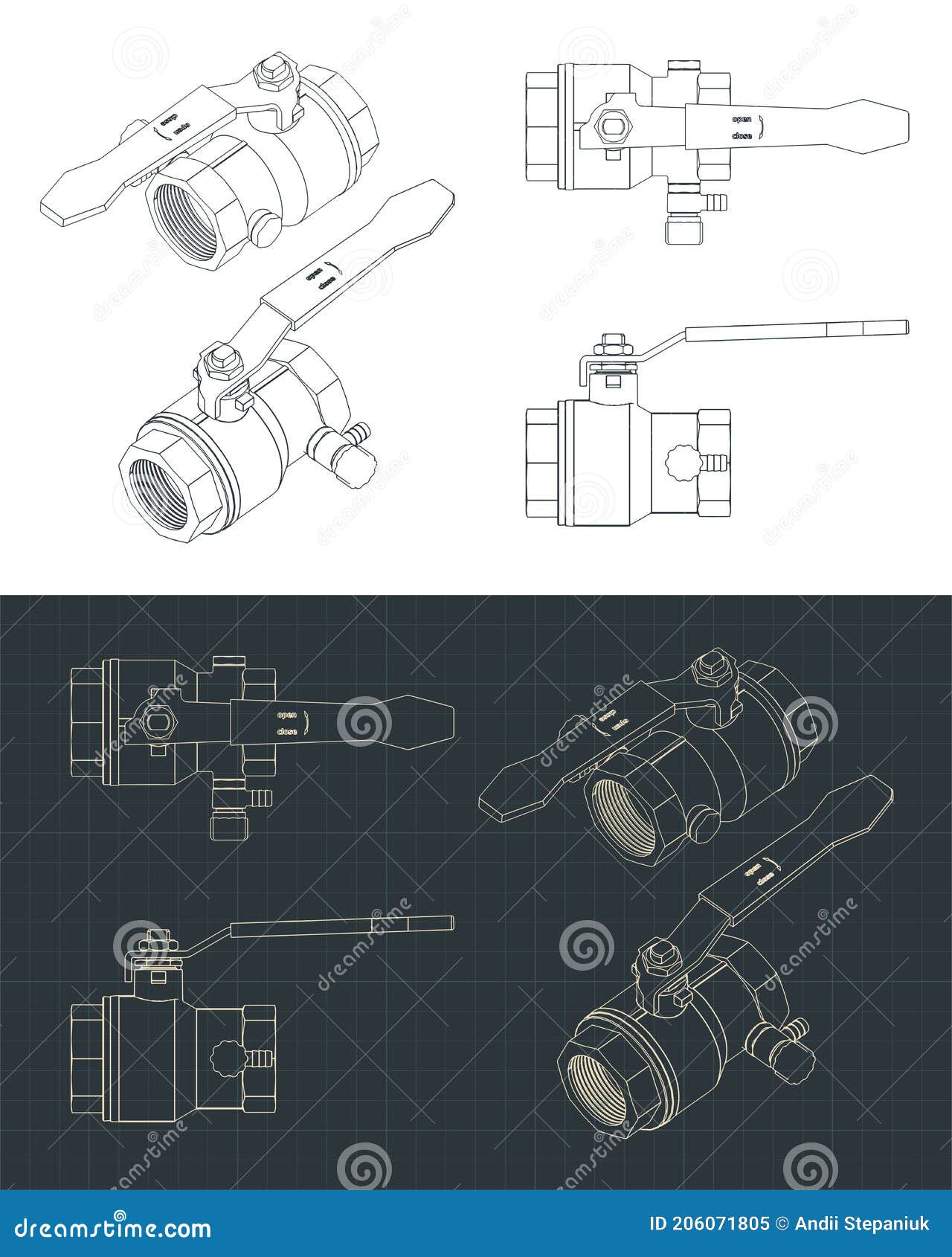Ball valve blueprints stock vector. Illustration of engineering - 206071805
