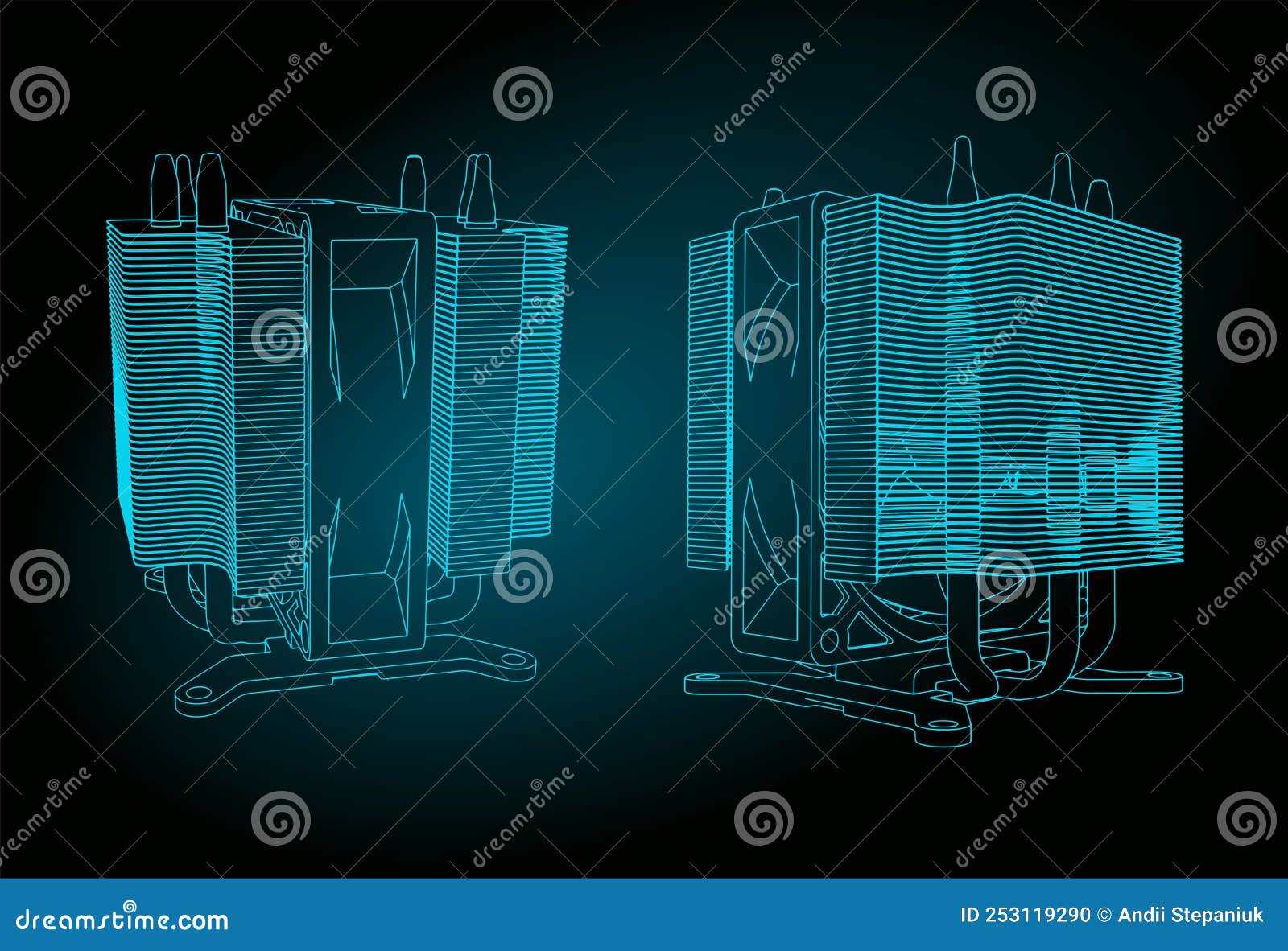 CPU cooler drawings stock vector. Illustration of design - 253119290