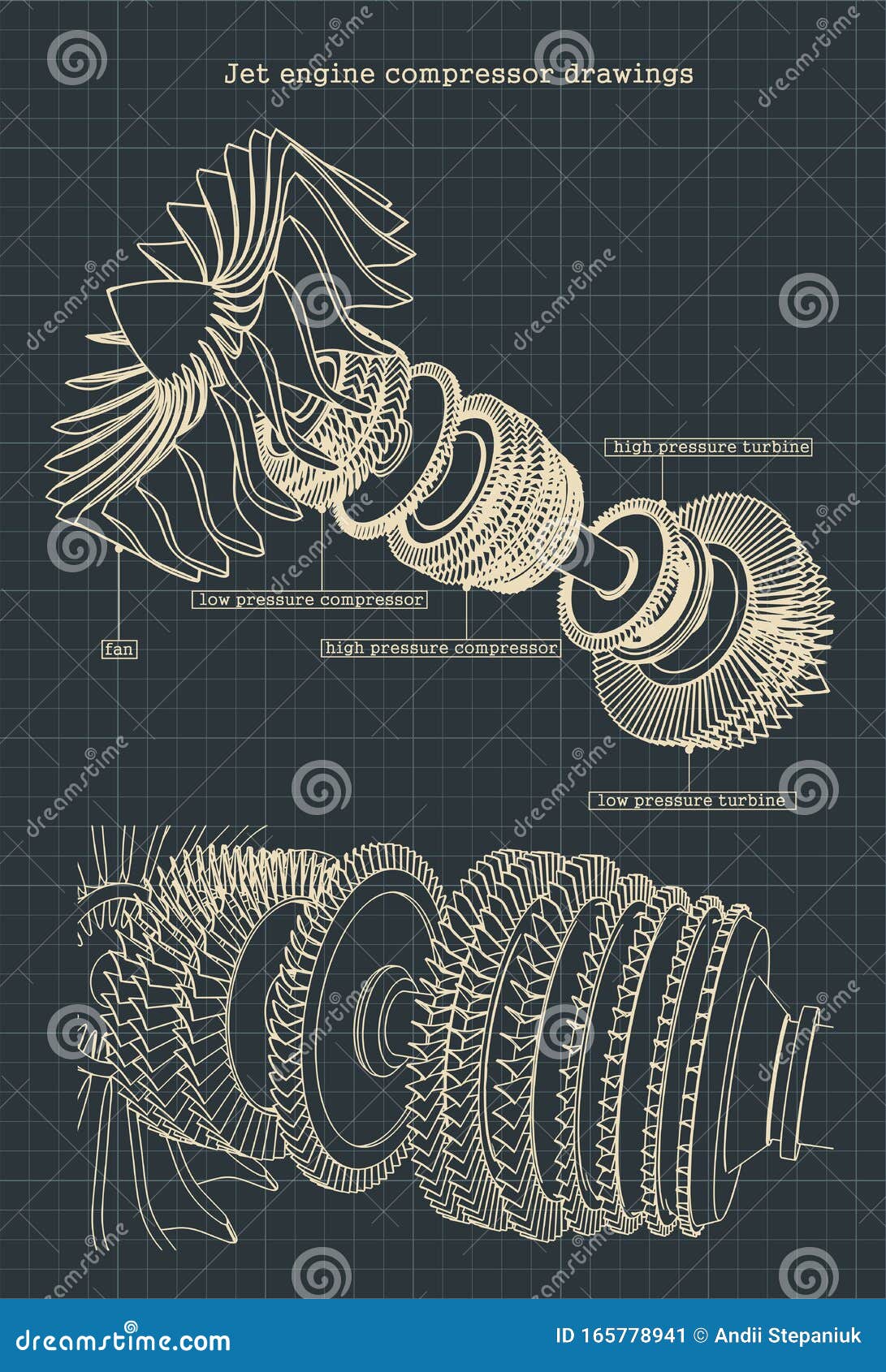 Turbofan Engine Compressor Drawings Stock Vector - Illustration of ...