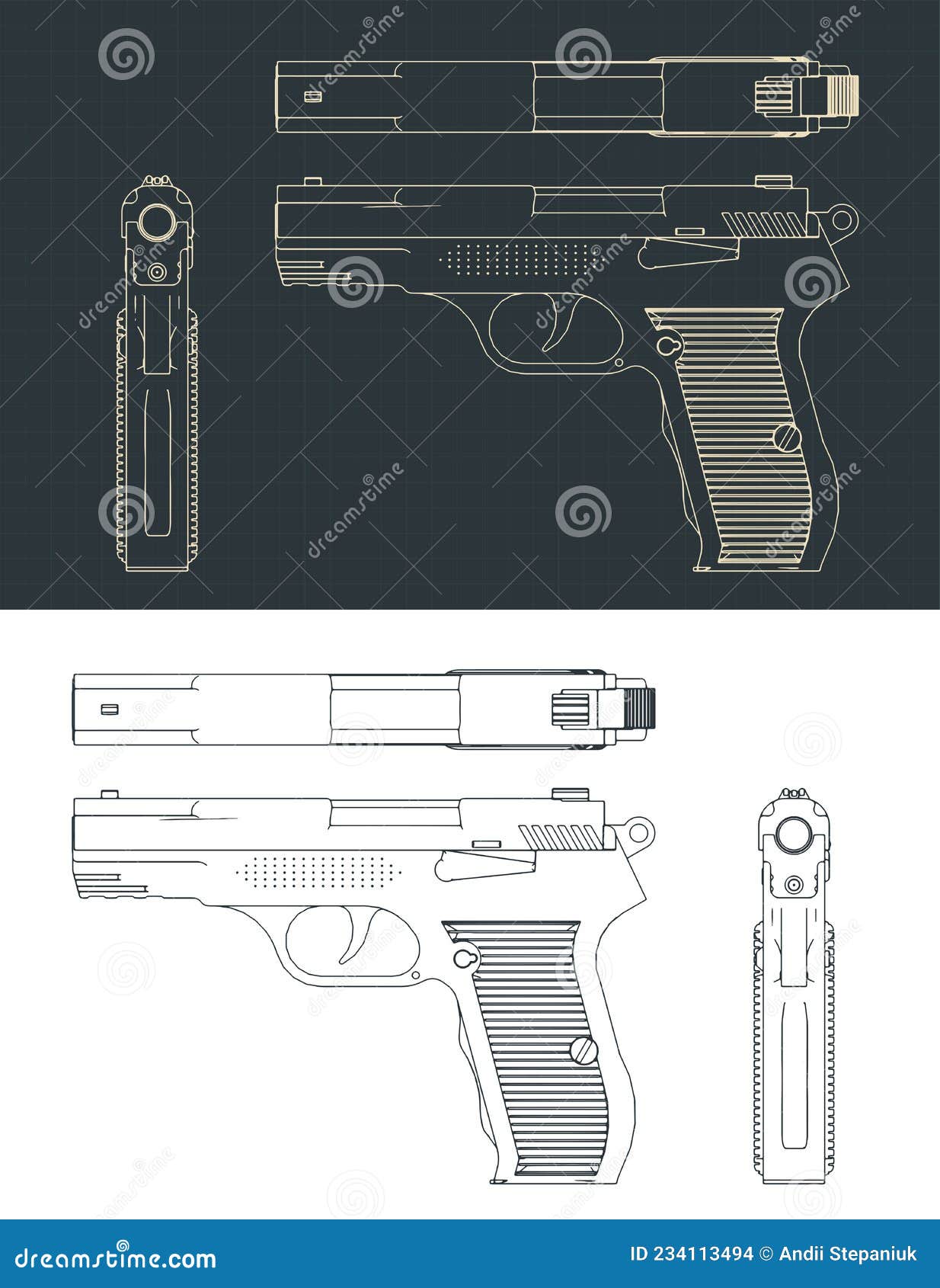 Pistol blueprints stock vector. Illustration of arms - 234113494