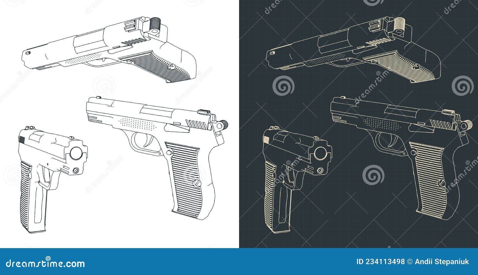 Pistol drawings stock vector. Illustration of wartime - 234113498
