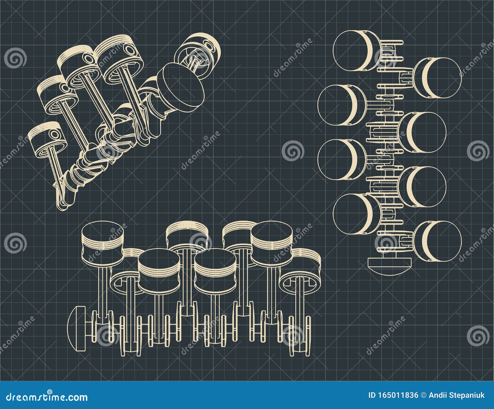 Piston Crank Mechanism Drawings Stock Vector - Illustration of vintage ...