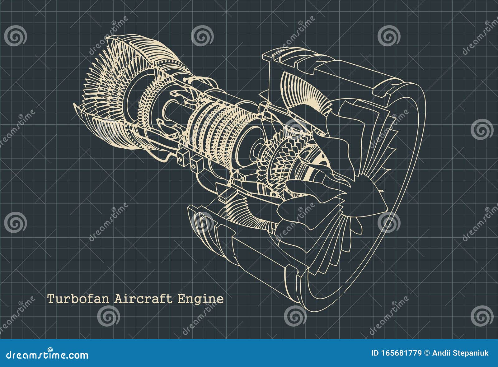 Turbofan engine blueprint stock vector. Illustration of blades - 165681779