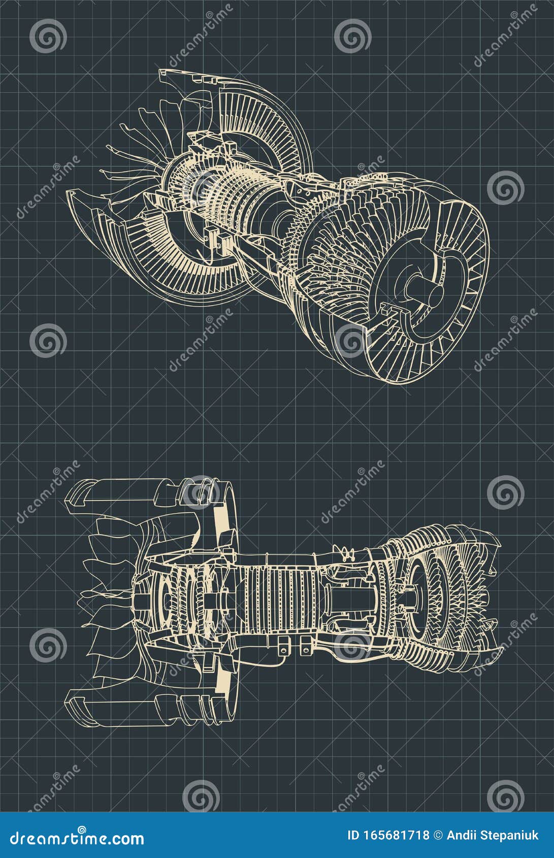 Turbofan Jet Engine Blueprint Stock Vector - Illustration of nozzle ...