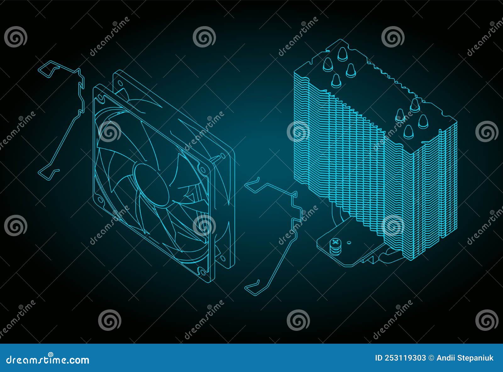 Disassembled Tower Type CPU Cooler Isometric Blueprint Stock Vector ...