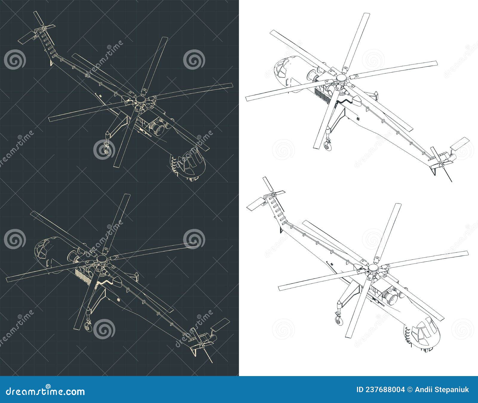 Stylized Helicopter Blueprints Vector Illustration | CartoonDealer.com ...