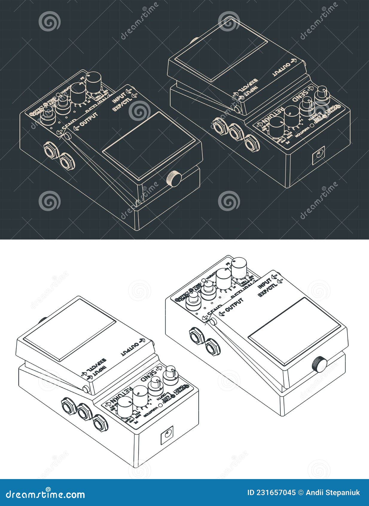 Distortion Pedal Isometric Blueprints Stock Vector - Illustration of ...