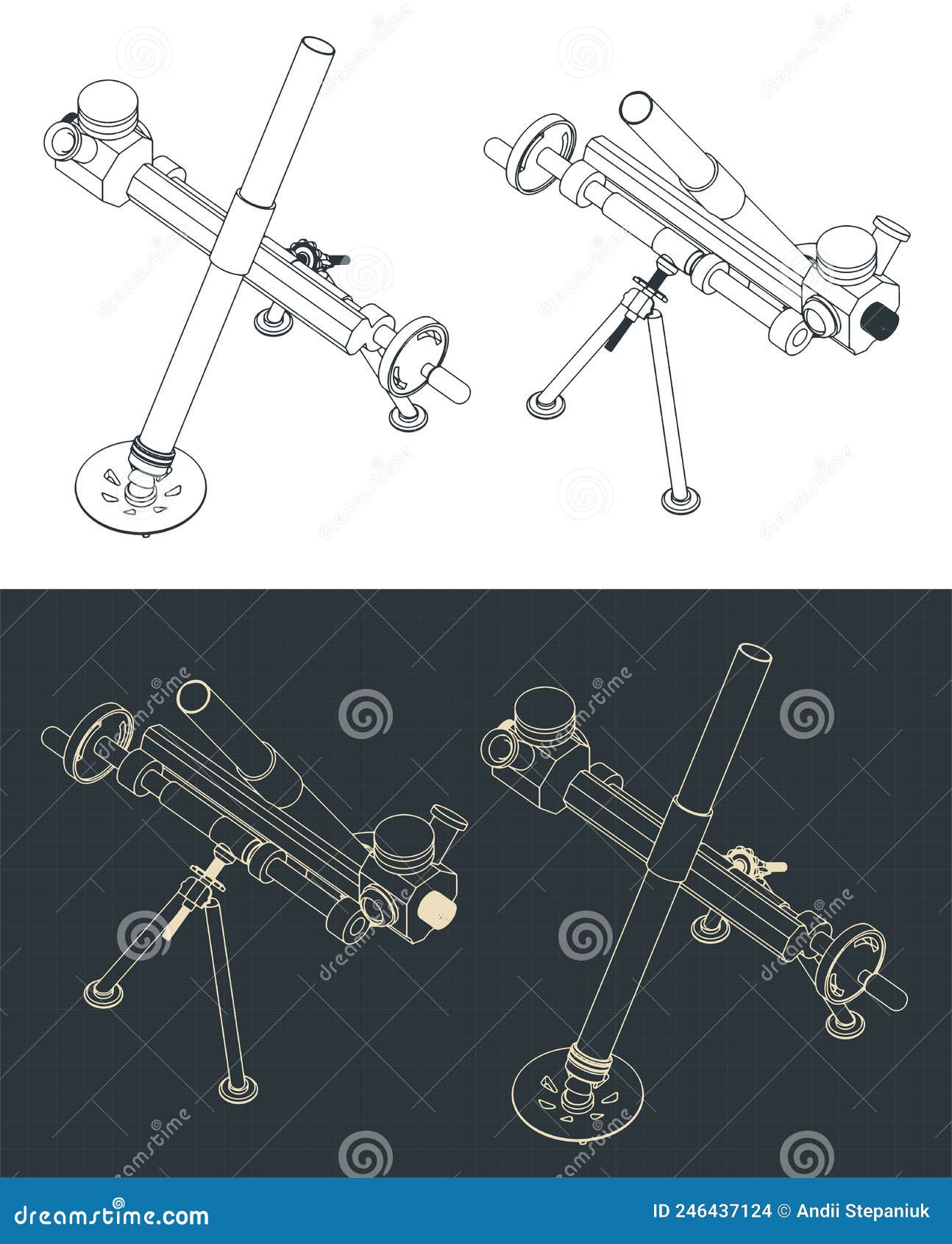 Mortar Weapon System Isometric Blueprints Stock Vector - Illustration ...
