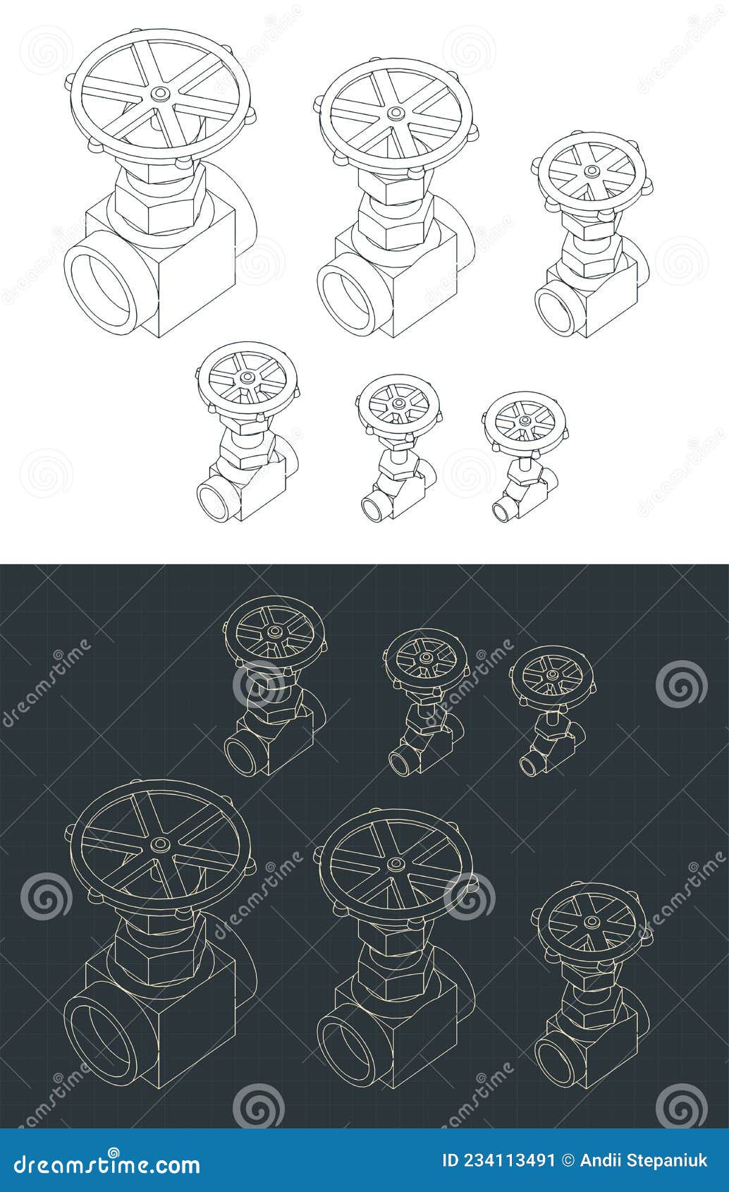 Needle Valves Isometric Blueprints Set Stock Vector - Illustration of ...