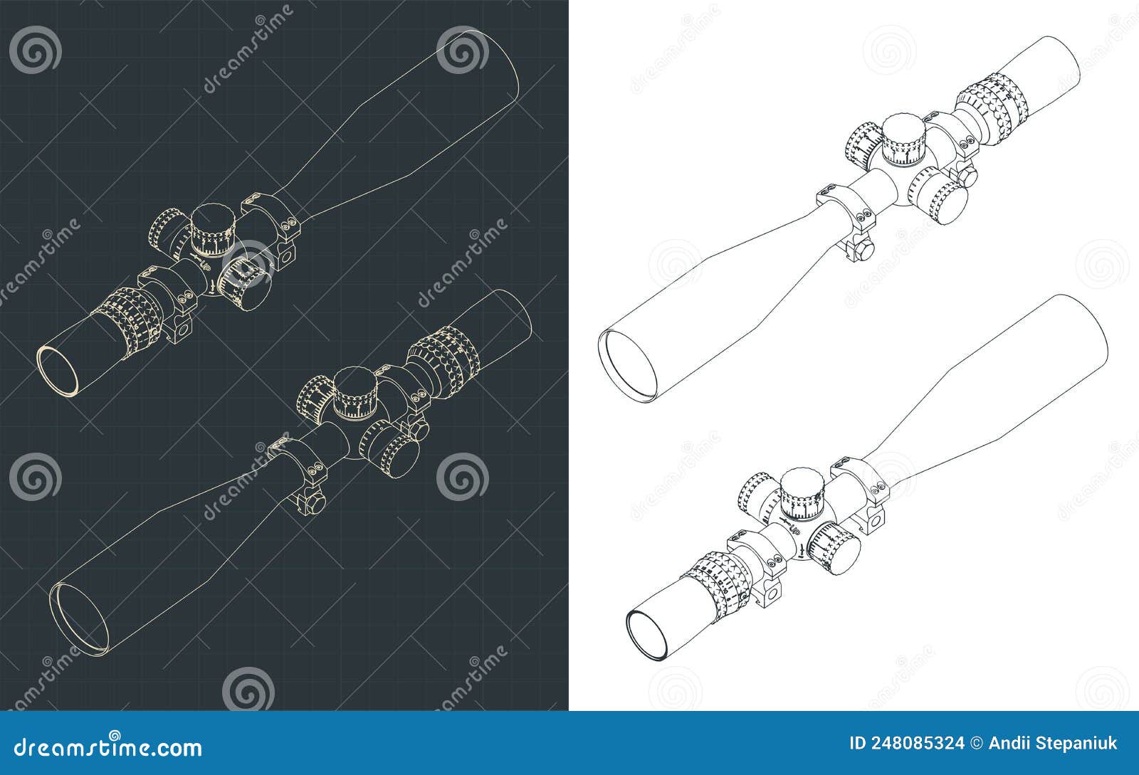 Optical Sight Isometric Blueprints Stock Vector - Illustration of optic ...