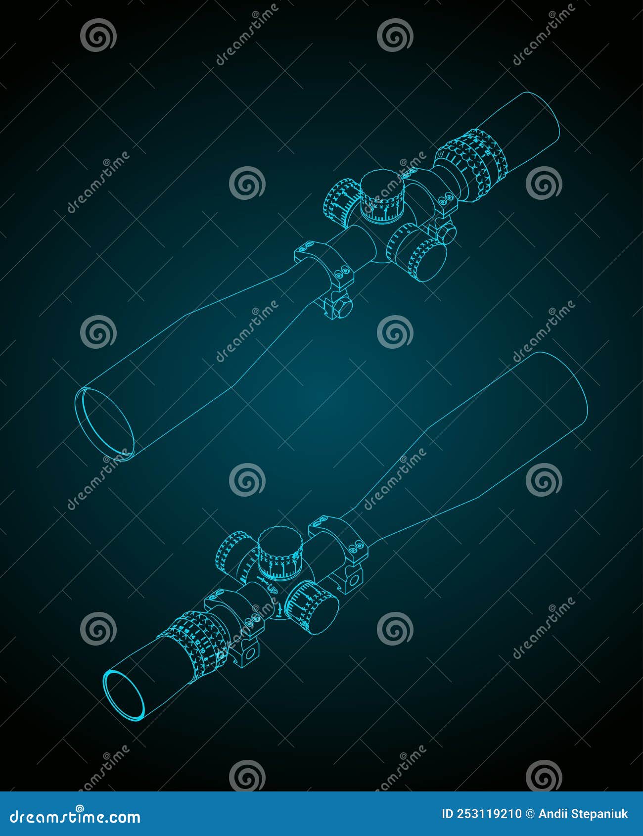 Optical Sight Isometric Blueprints Stock Vector - Illustration of ...