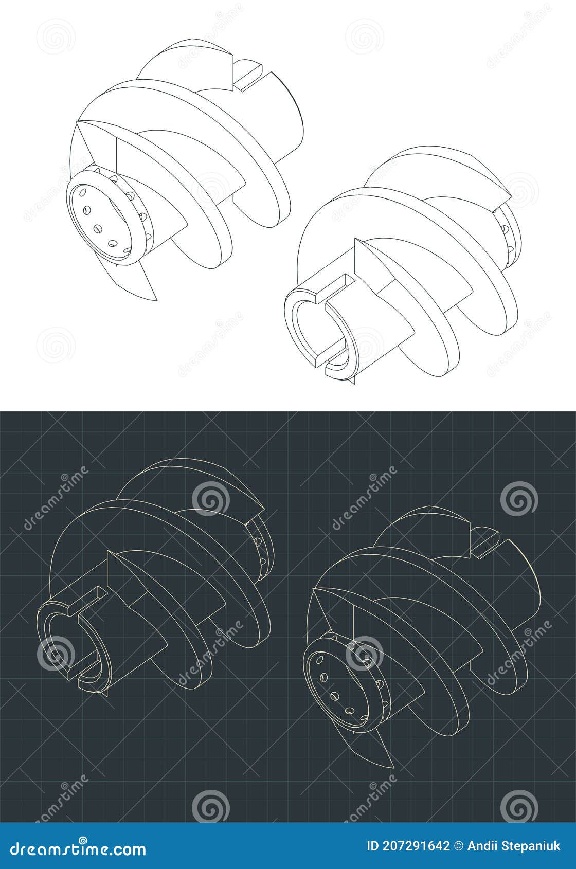 Inducer isometric drawings stock vector. Illustration of geometry ...