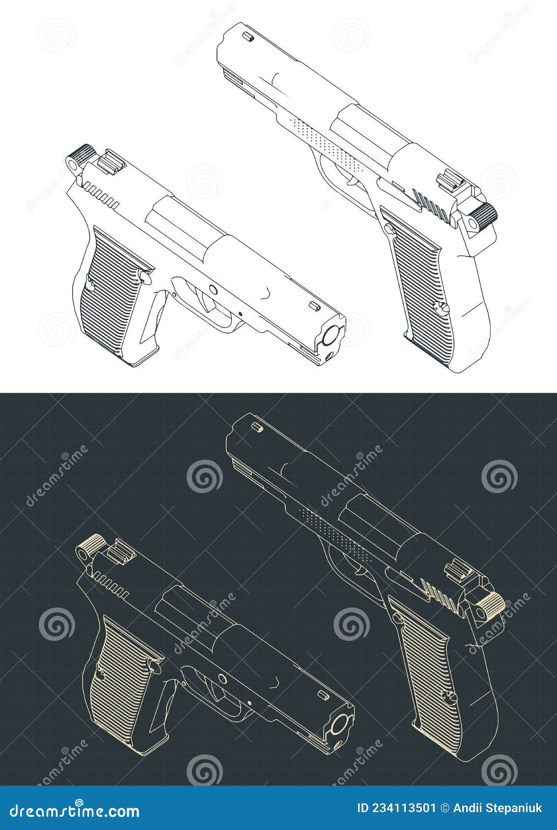 Pistol Isometric Blueprints Stock Vector - Illustration of blueprints ...