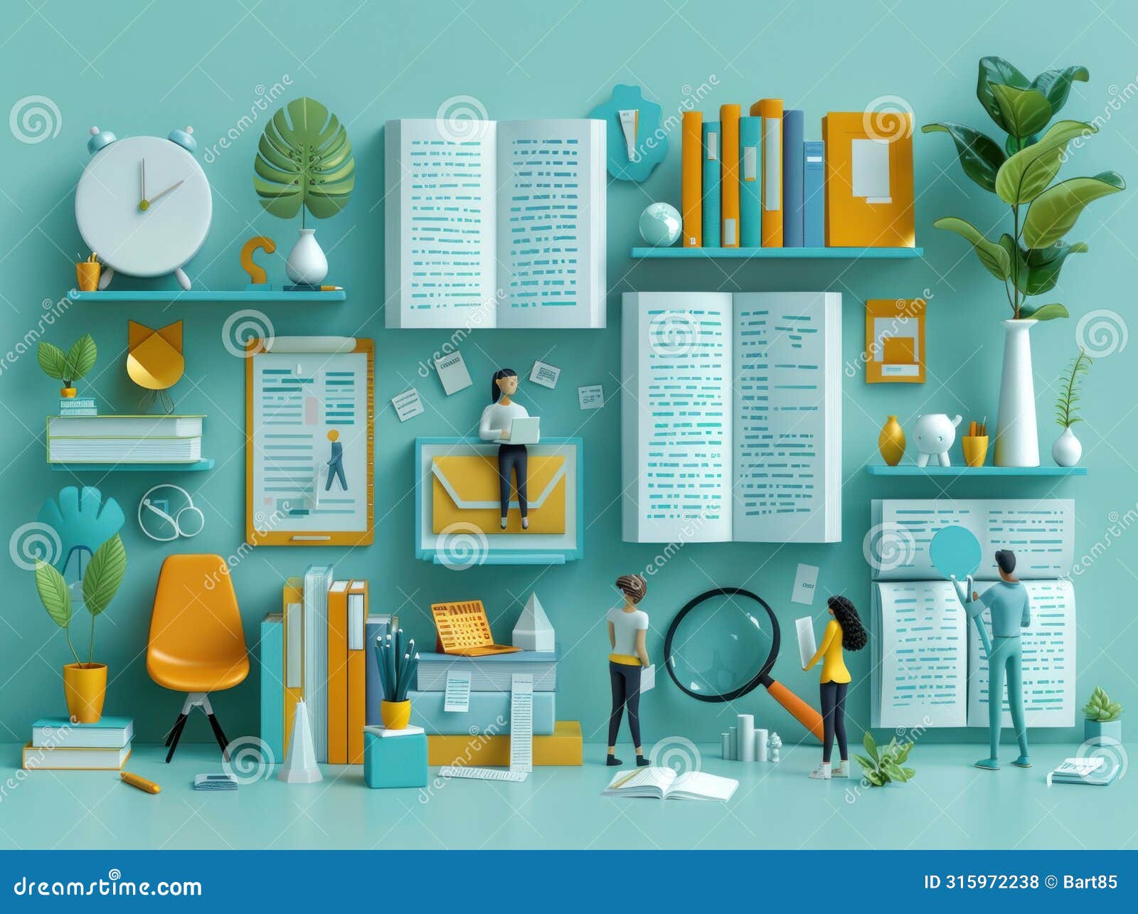 Stylized Vector Illustration of a Productive Workspace with Animated ...