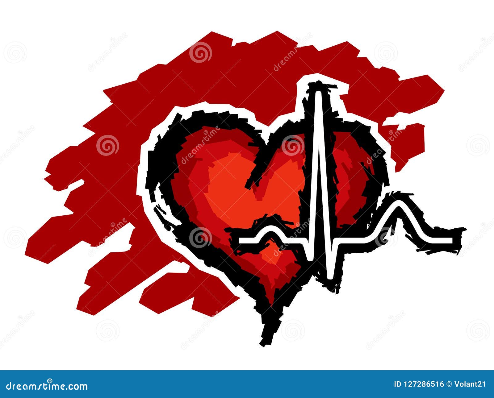 Stylized Illustration Of Red Heart With Normal Ecg Stock Vector Illustration Of Concept
