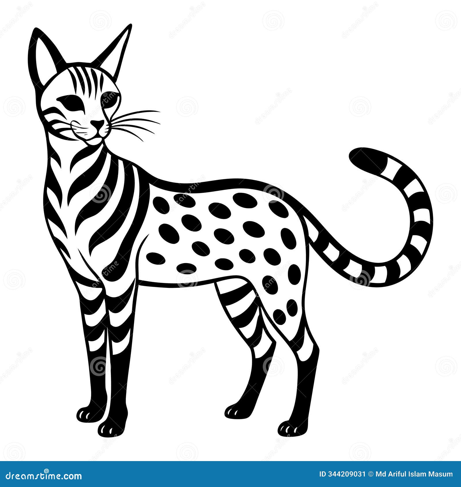 Stylized Vector Illustration of a Spotted and Striped Cat Design Stock ...