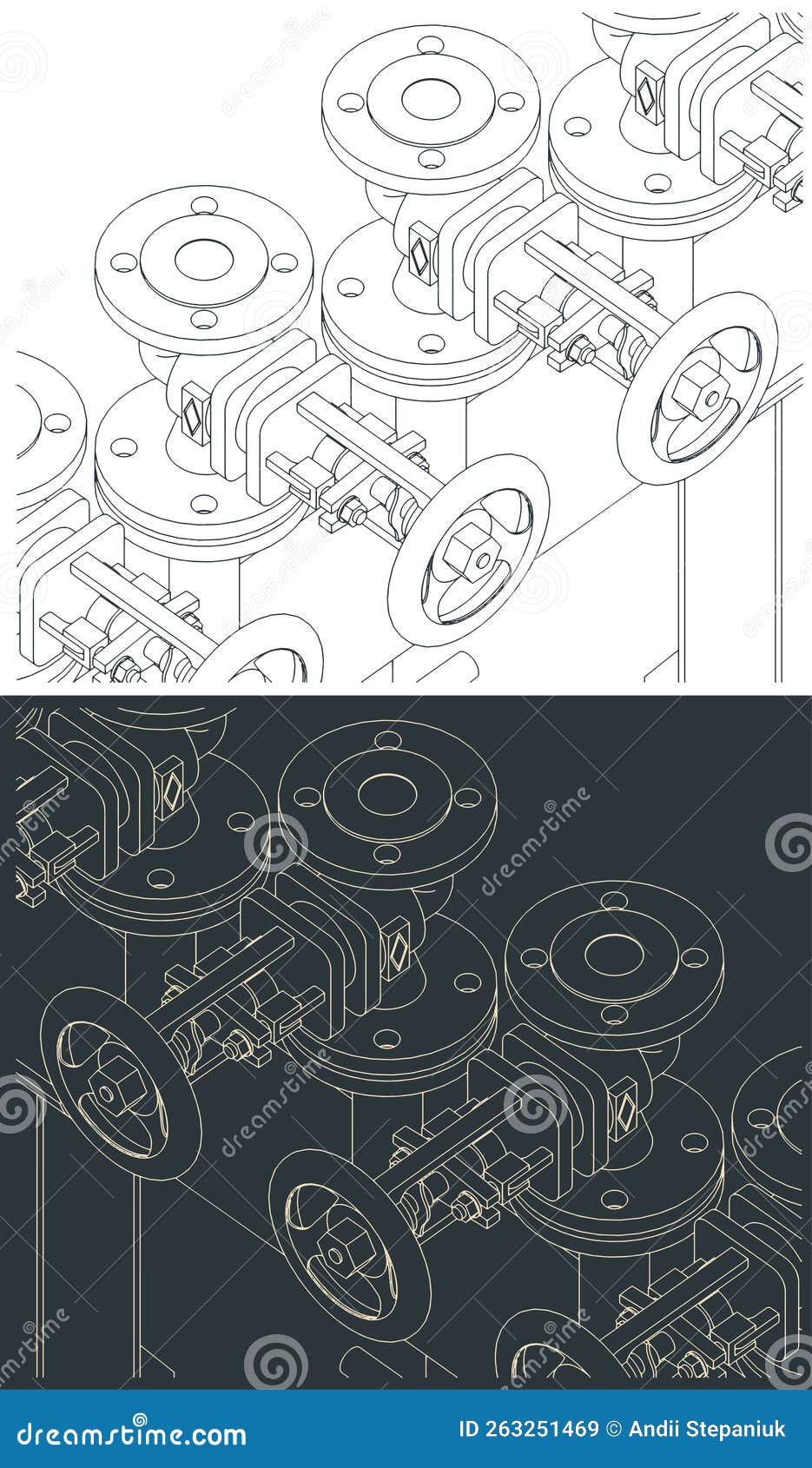Bypass Steam Valve Isometric Blueprints Vector Illustration ...