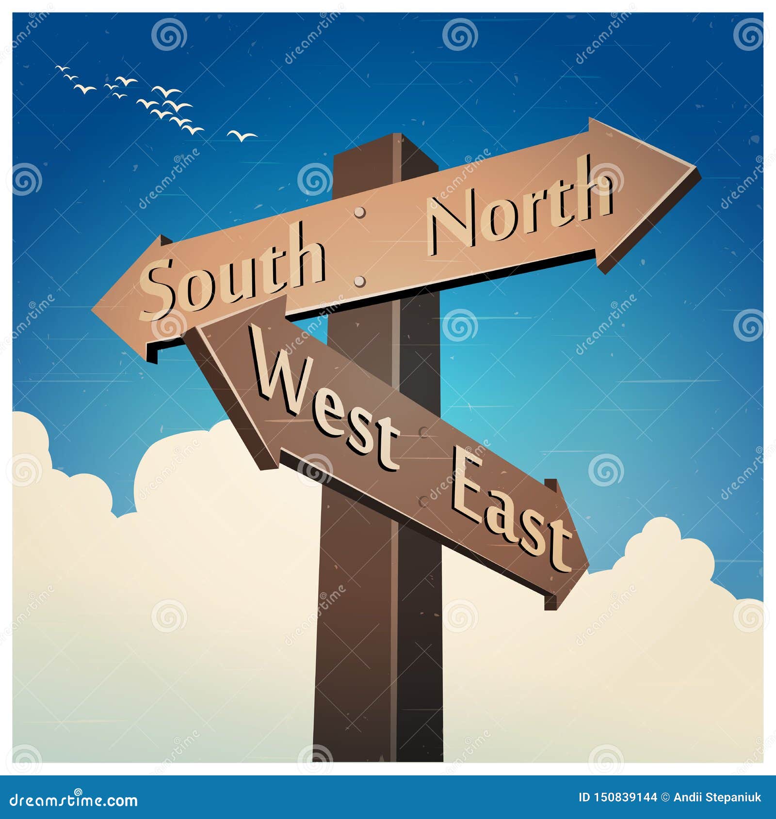 Wooden Cardinal Points Retro Poster Stock Vector - Illustration of wood ...