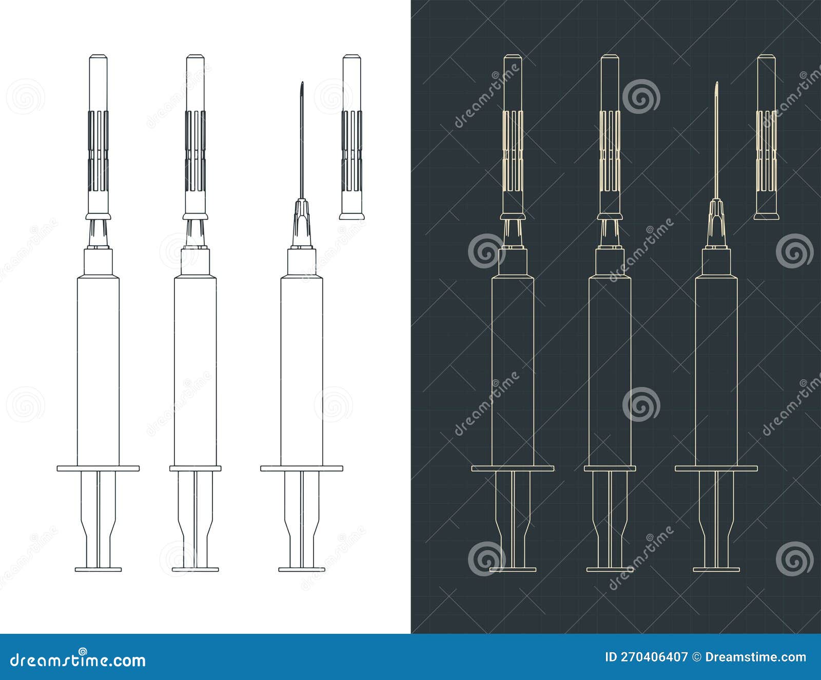 Disposable Syringe with Needle Blueprints Stock Vector - Illustration ...