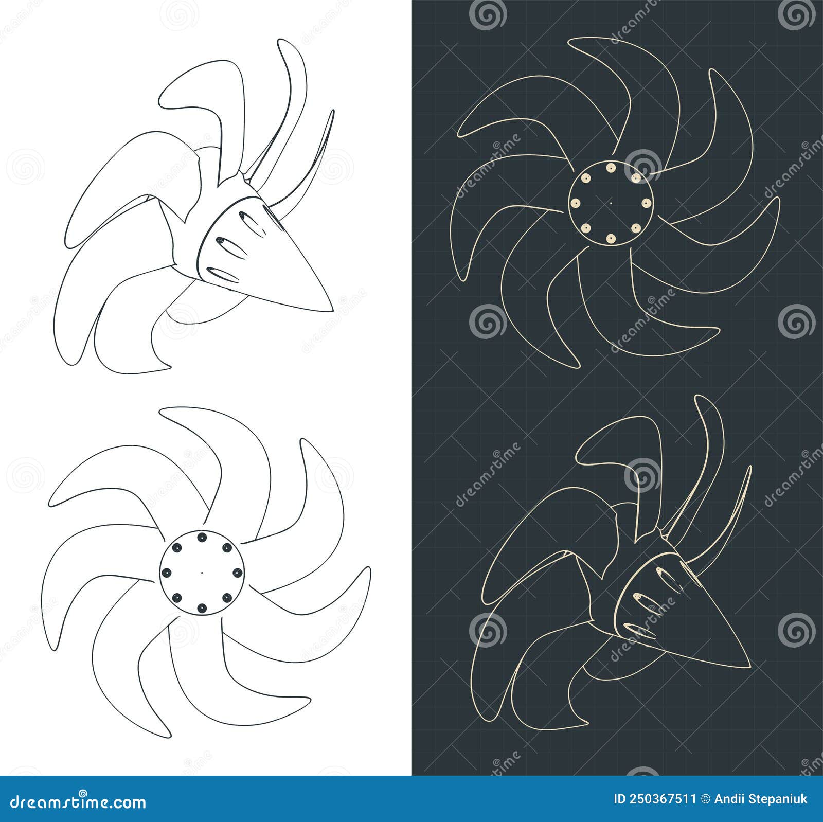 Submarine Propeller Blueprints Stock Vector - Illustration of sketch ...