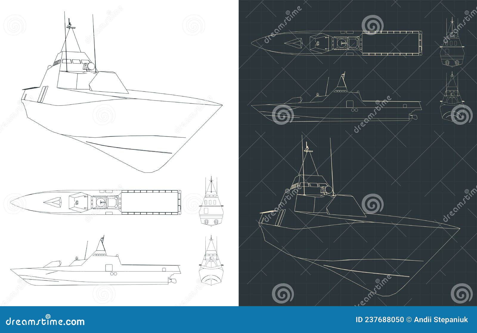 Modern Stealth Corvette Blueprints Vector Illustration | CartoonDealer ...