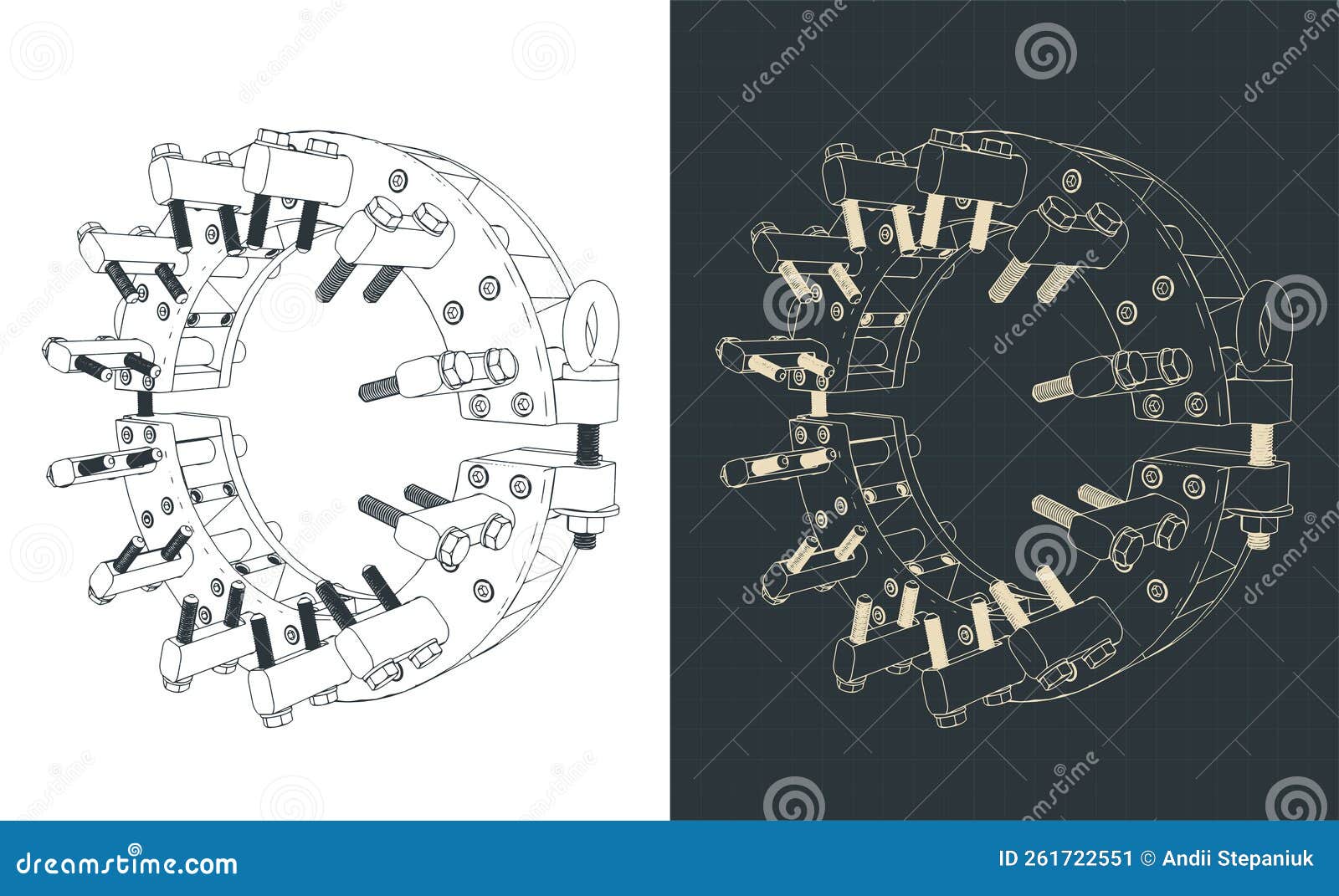 Pipe clamps blueprints stock vector. Illustration of repair - 261722551