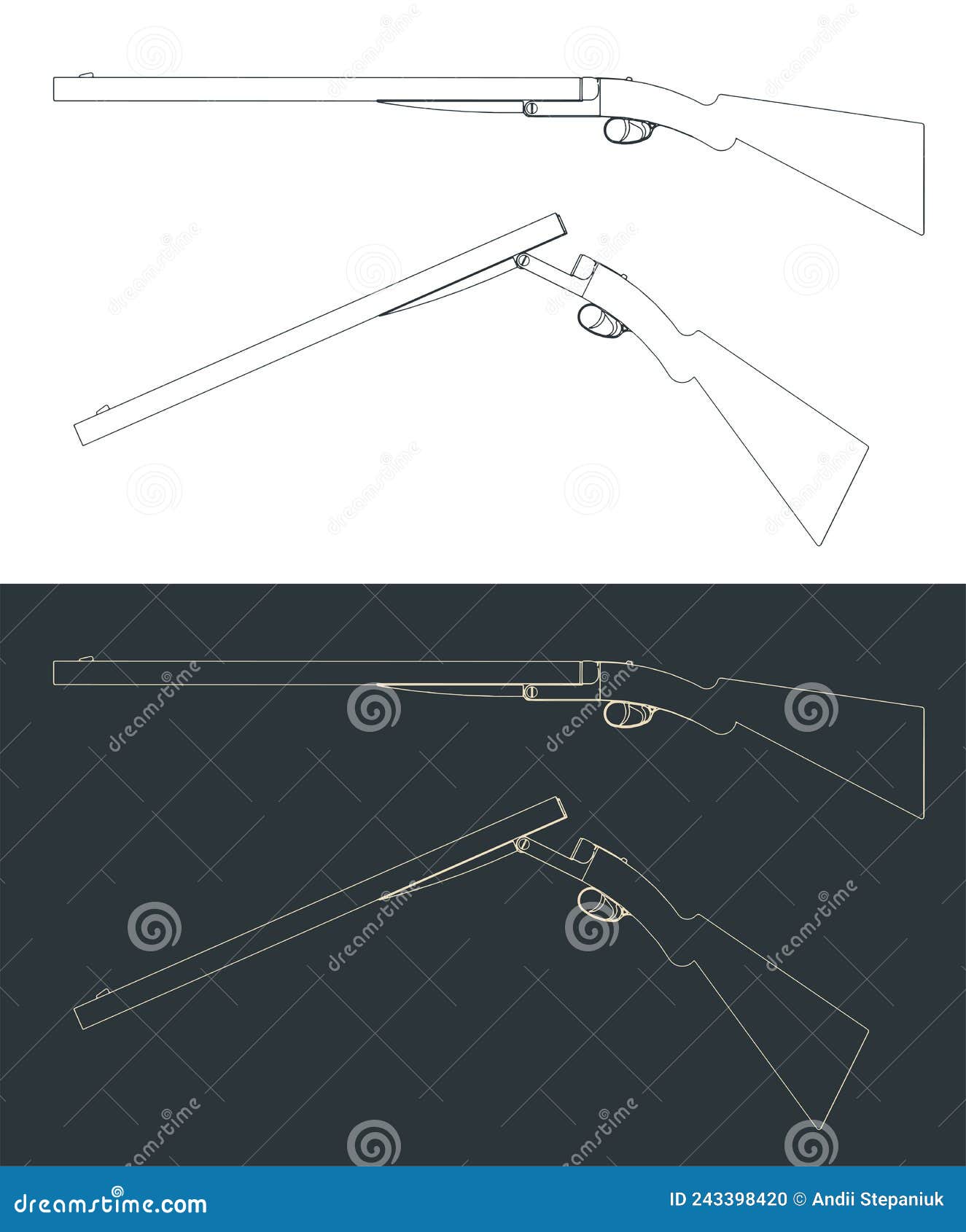 Shotgun blueprints stock vector. Illustration of drawing - 243398420