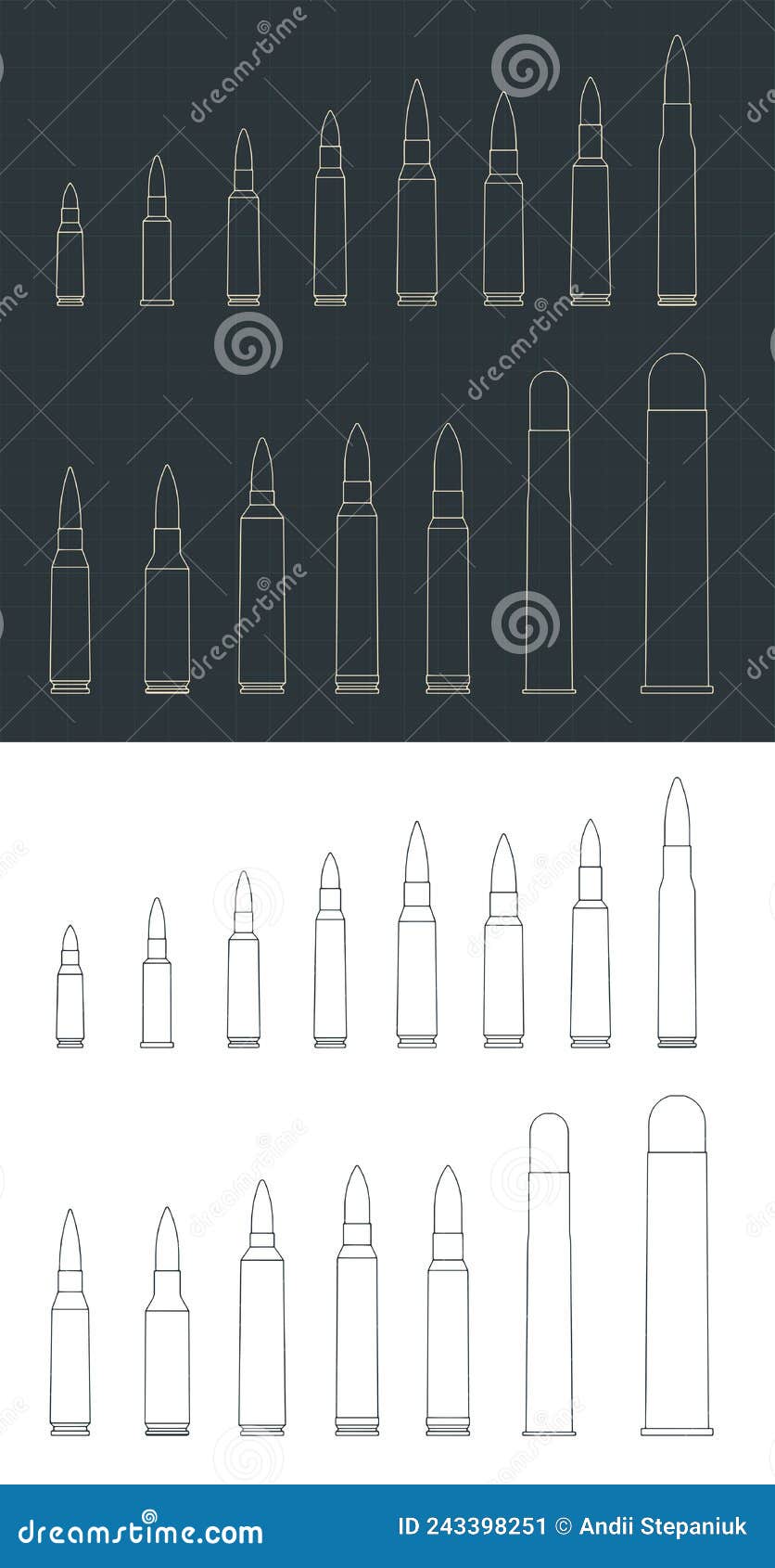Bullets of Various Calibers Set Stock Vector - Illustration of danger ...