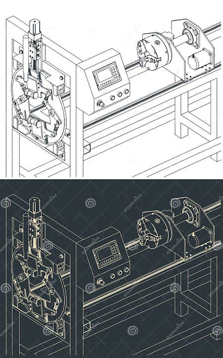 CNC Pipe Cutting Machine Blueprints Stock Vector - Illustration of ...