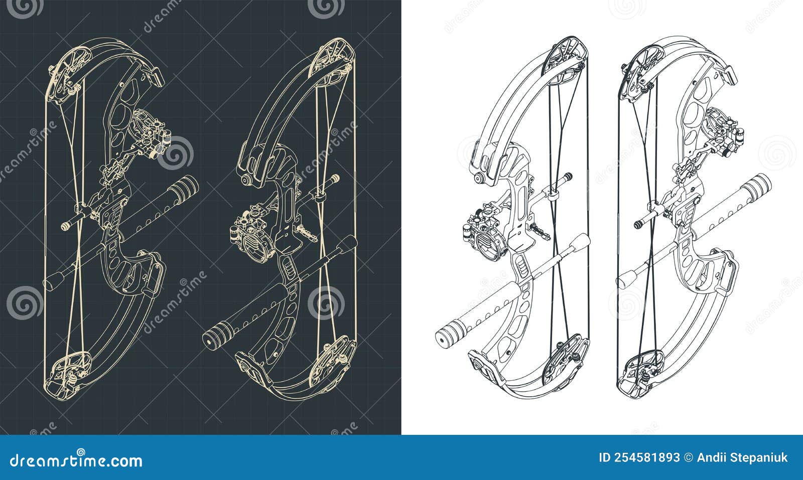 Compound Hunting Bow Isometric Blueprints Stock Vector - Illustration ...