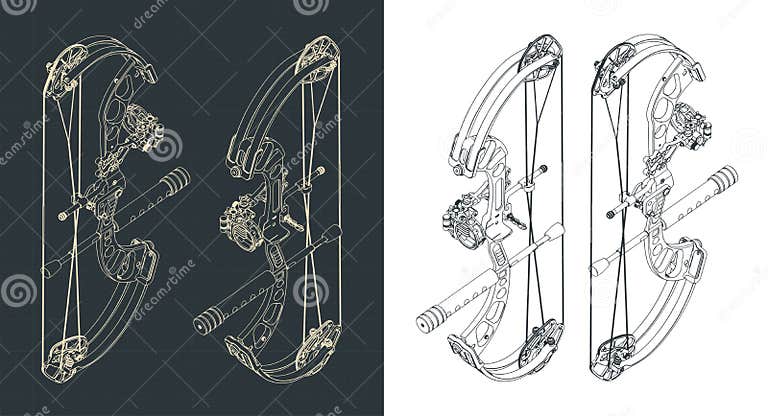 Compound Hunting Bow Isometric Blueprints Stock Vector - Illustration ...