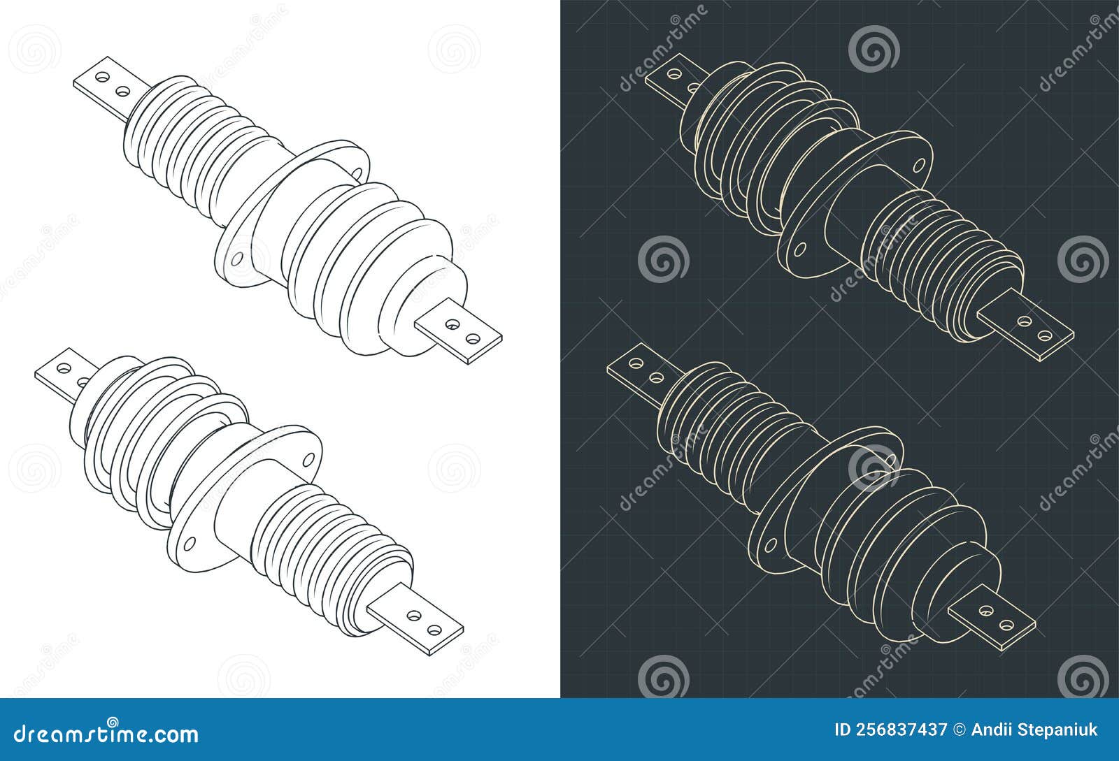 High-voltage Isolator Isometric Blueprints Stock Vector - Illustration ...