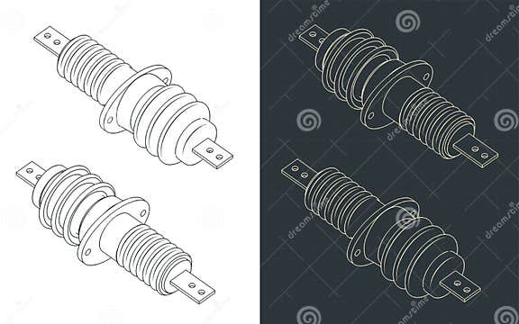 High-voltage Isolator Isometric Blueprints Stock Vector - Illustration ...