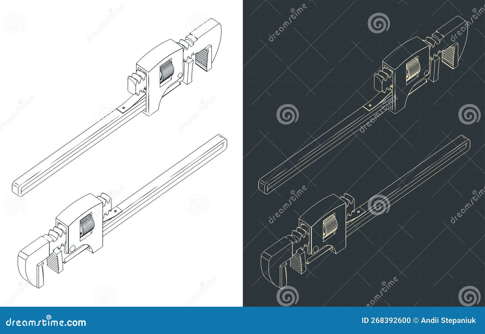 Pipe Wrench Isometric Drawings Stock Vector - Illustration of steel ...