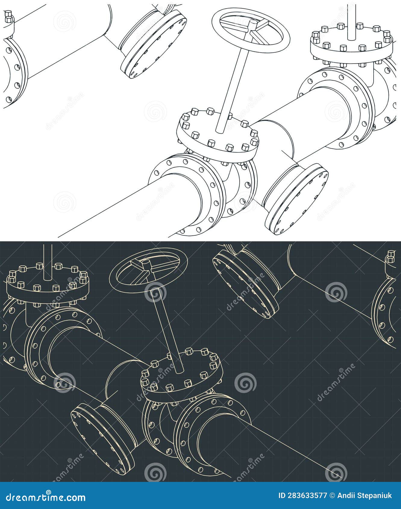 Pipes and Valves Isometric Blueprints Stock Vector - Illustration of ...