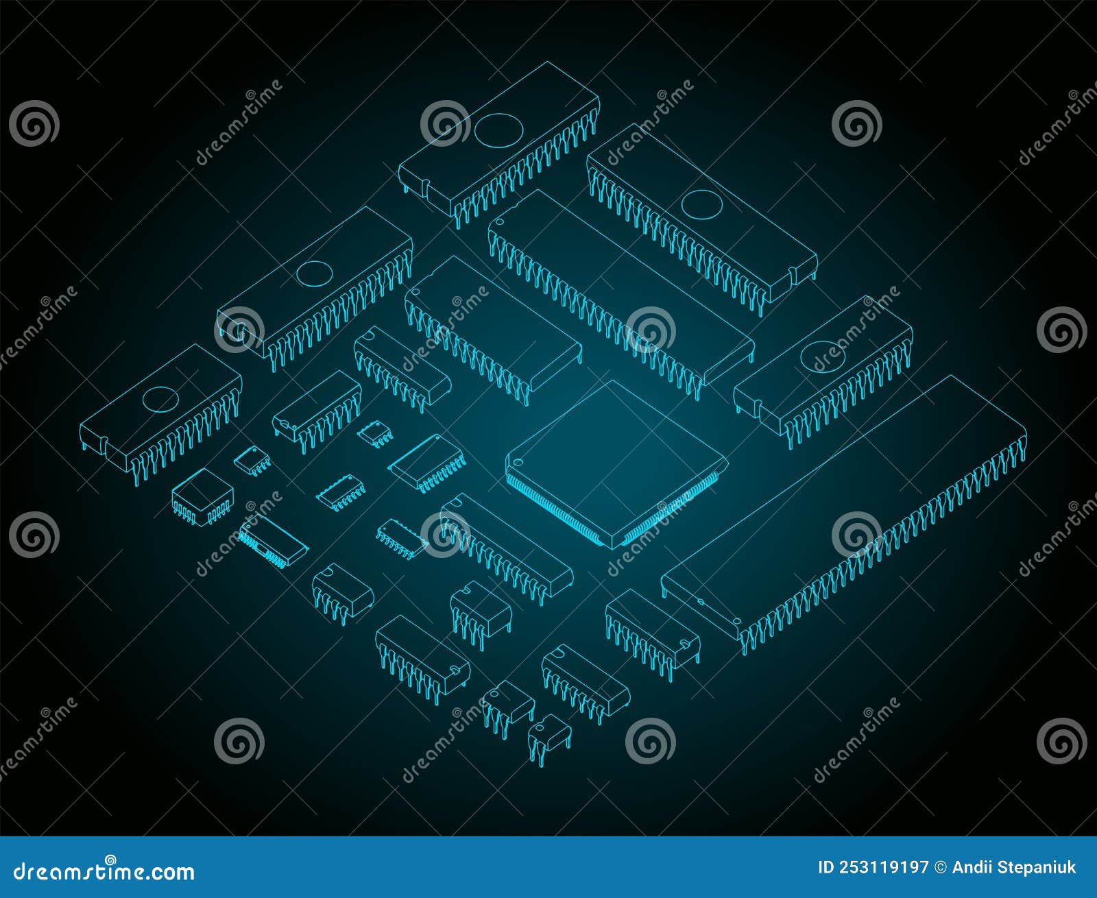 Microcircuits Isometric Blueprints Stock Vector - Illustration of ...