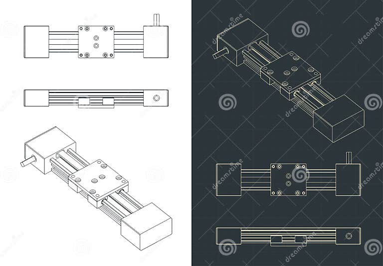 Linear actuator drawings stock vector. Illustration of manufacturing ...