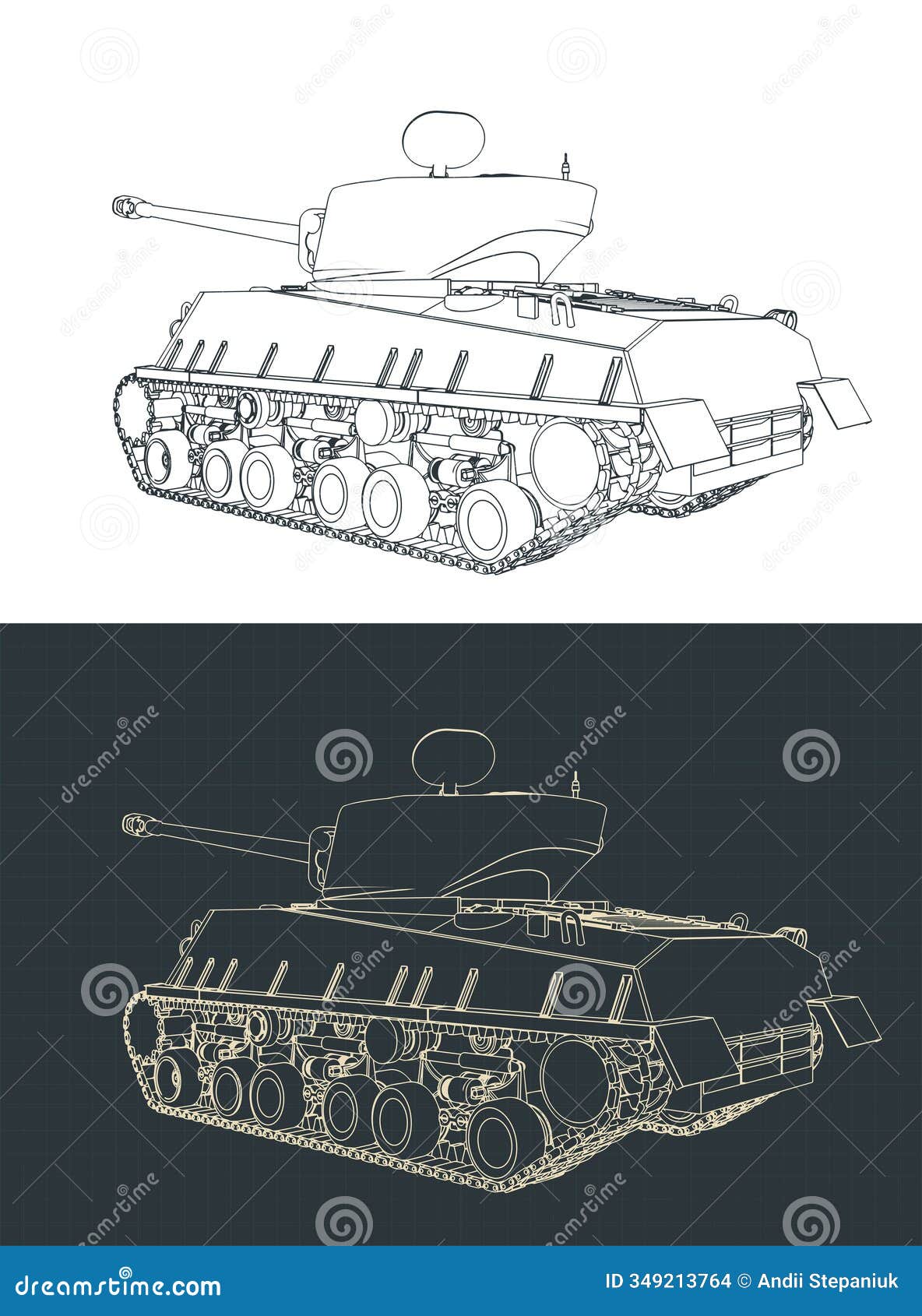M4 Sherman tank blueprints stock vector. Illustration of military ...