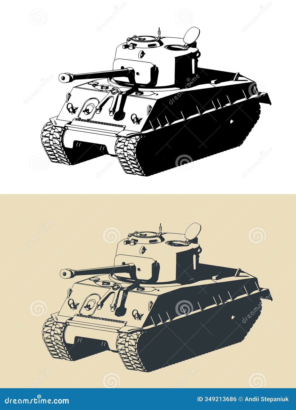 M4 Sherman Tank Illustration Cartoon Vector | CartoonDealer.com #349213779