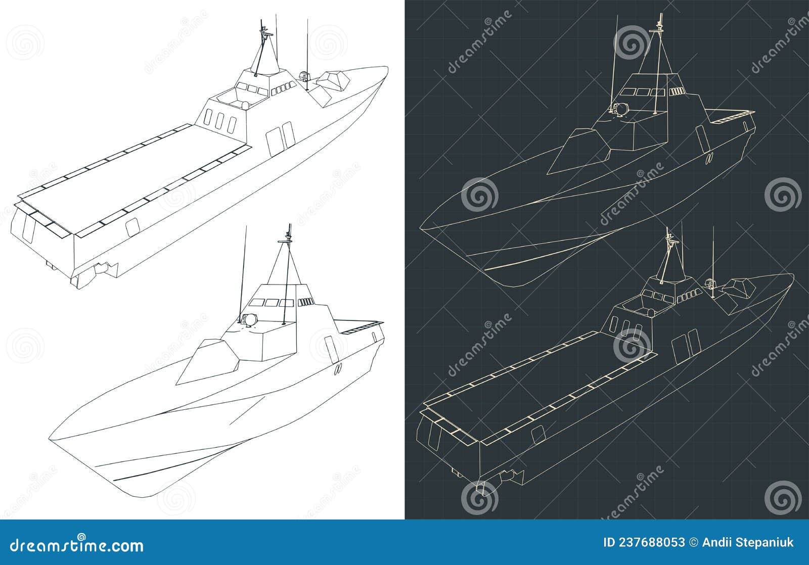 Modern Stealth Warship Blueprints Vector Illustration | CartoonDealer ...