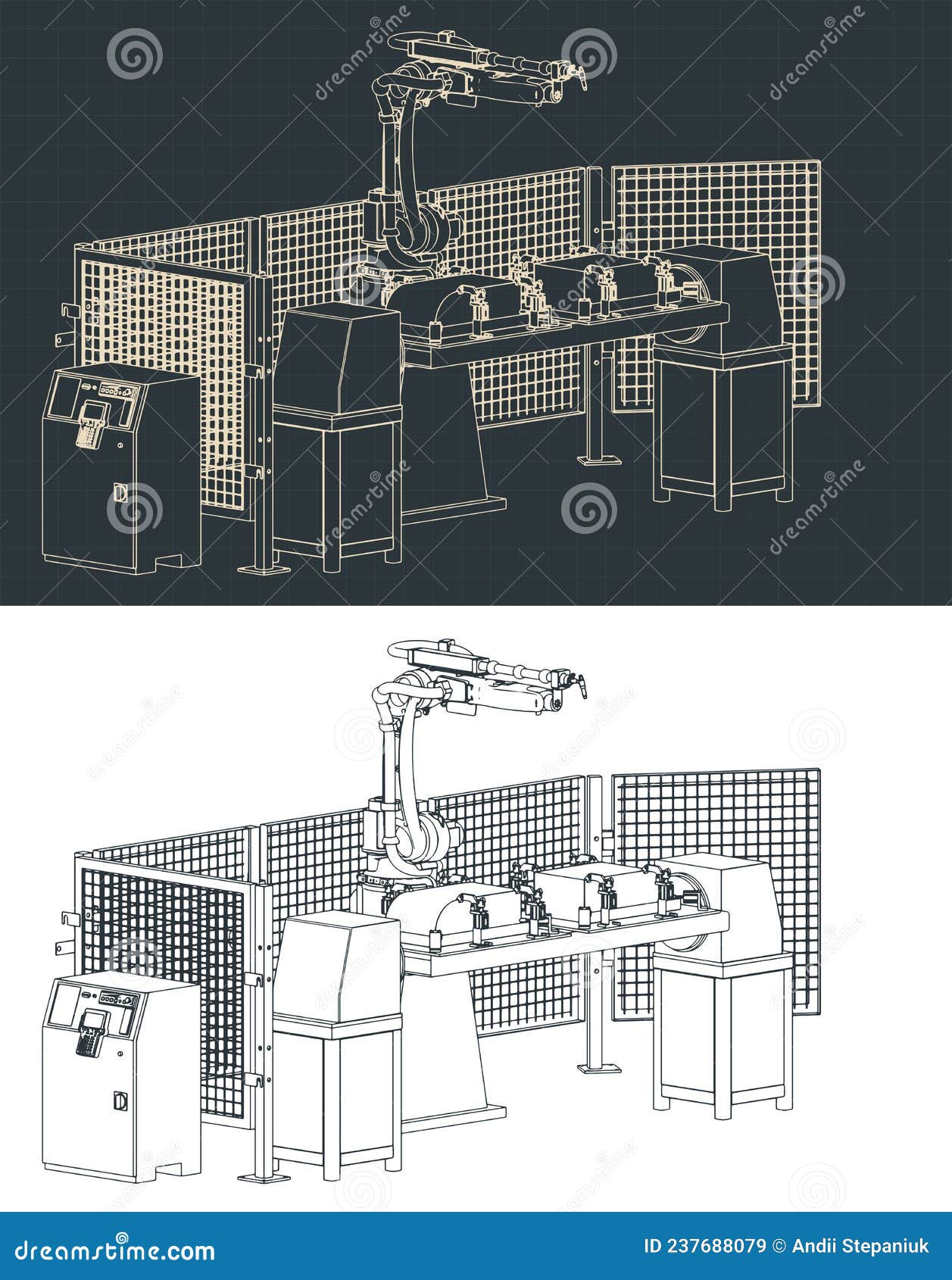 Robotic Welding Line Drawings Stock Vector - Illustration of futuristic ...