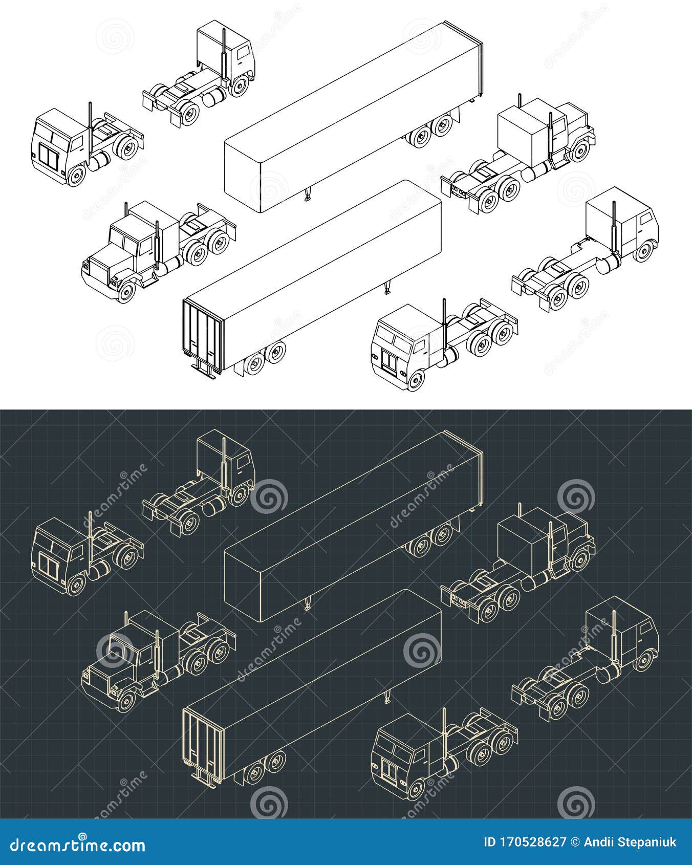 Trucks and Trailers Isometric Stock Vector - Illustration of freight ...