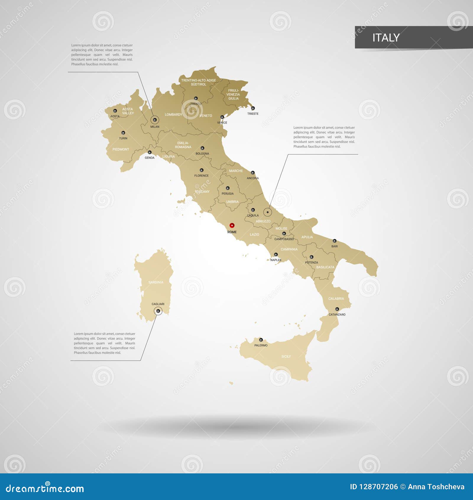 Stylized Italy Map Vector Illustration. Stock Vector - Illustration of ...