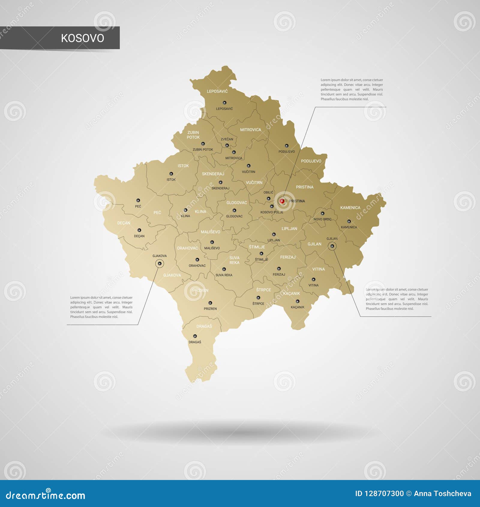 Stylized Kosovo Map Vector Illustration. Stock Vector - Illustration of ...